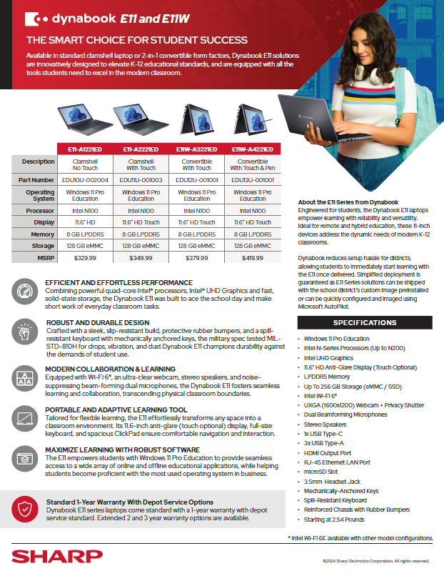 Dynabook Education E11 Models: The Smart Choice for Student Success ...