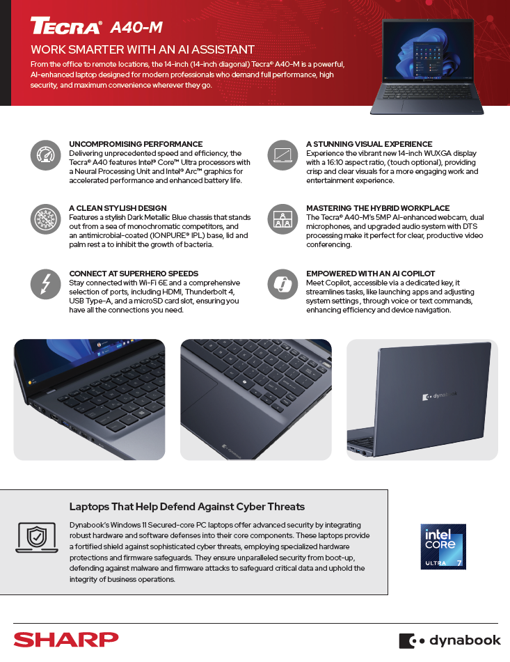 Sharp TECRA® A40-M Dynabook Laptop - Guides | Sharp for business