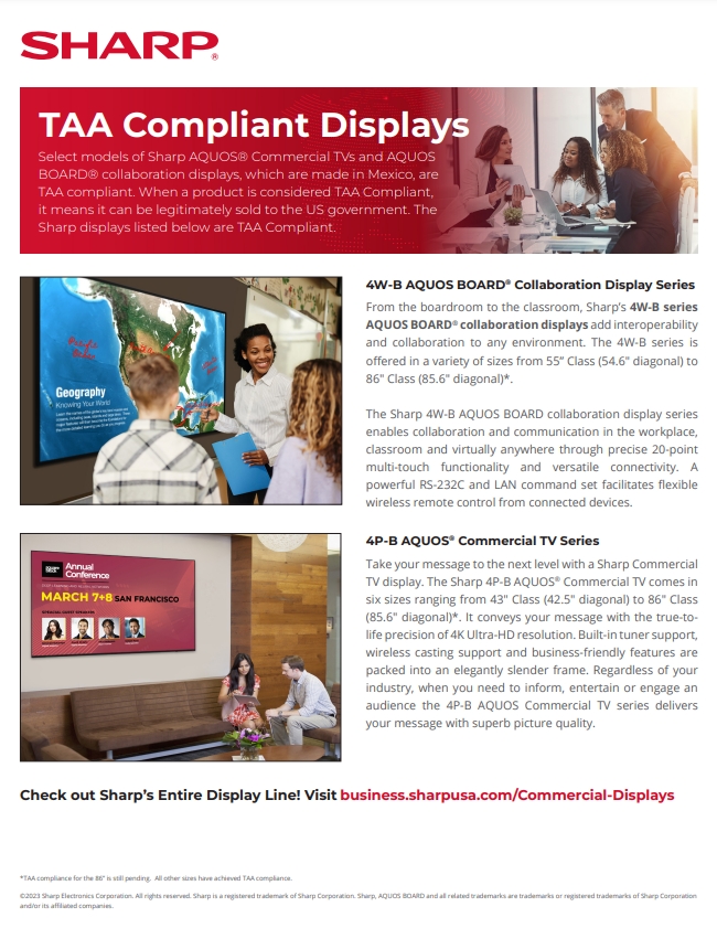 TAA Compliant Displays - Guides | Sharp for business